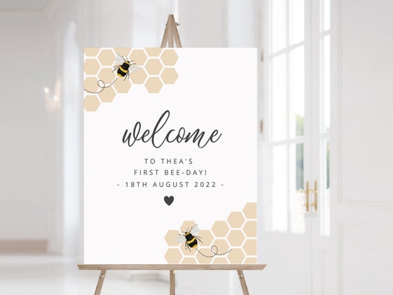 Bee Welcome Sign Template 1st Beeday Welcome Sign Bee Themed - Etsy