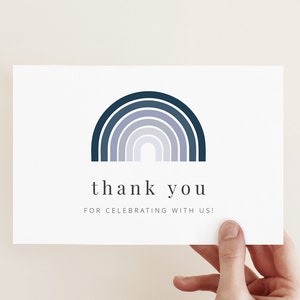 Editable Thank You Card | Blue Rainbow Thank You Note | Blue Grey ...