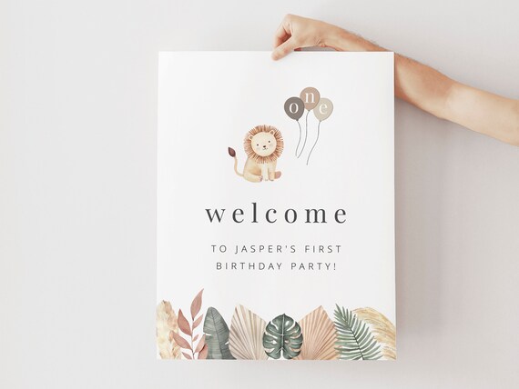 Birthday Welcome Sign Template Editable Sign Lion Balloons - Etsy