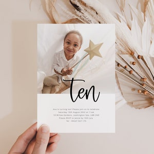 10th Birthday Invite Template, Photo Birthday Invitation, Modern 10th ...