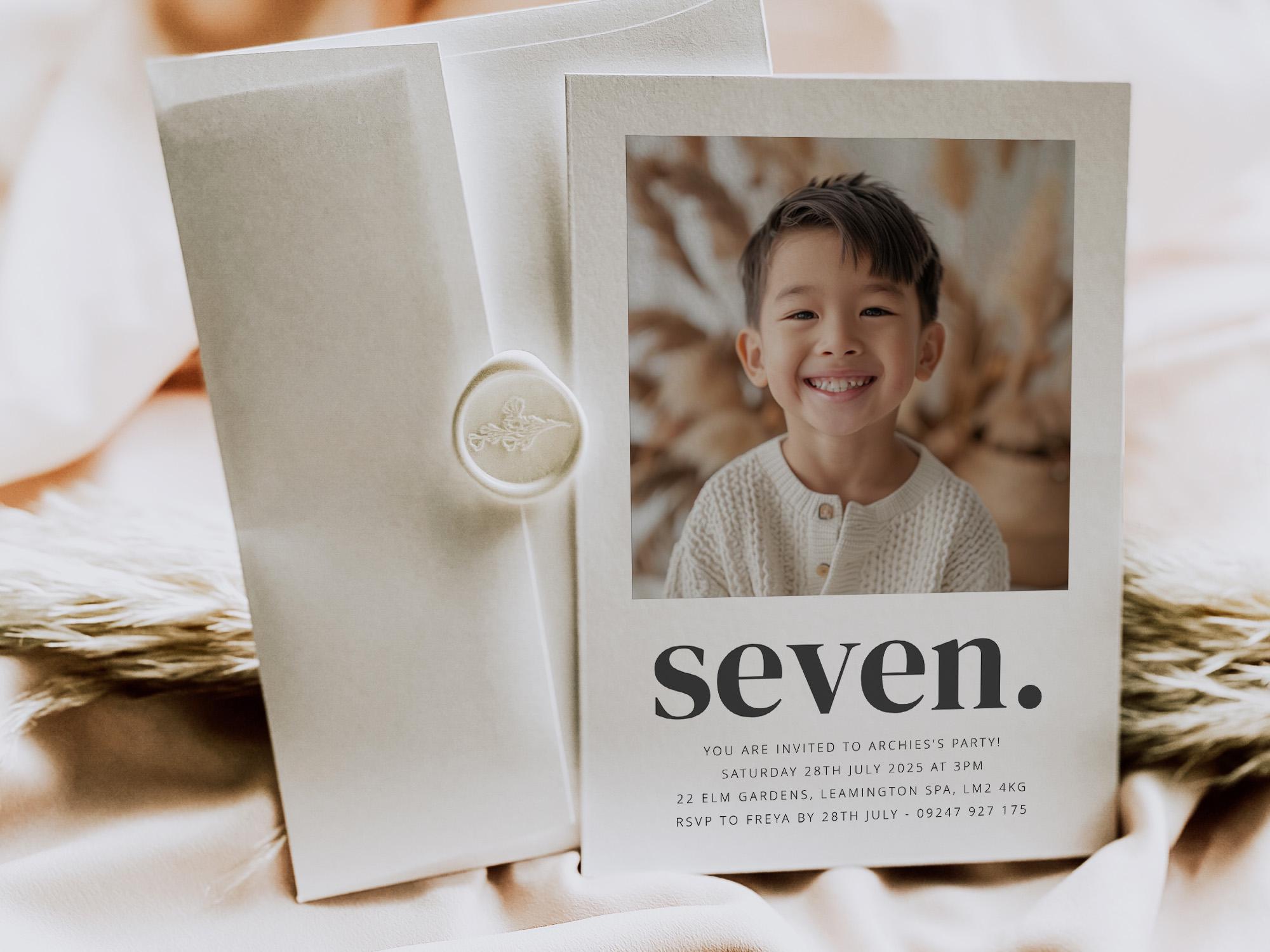 7th Birthday Boy, Invitation Template, Seven Invitation, 7th Birthday ...