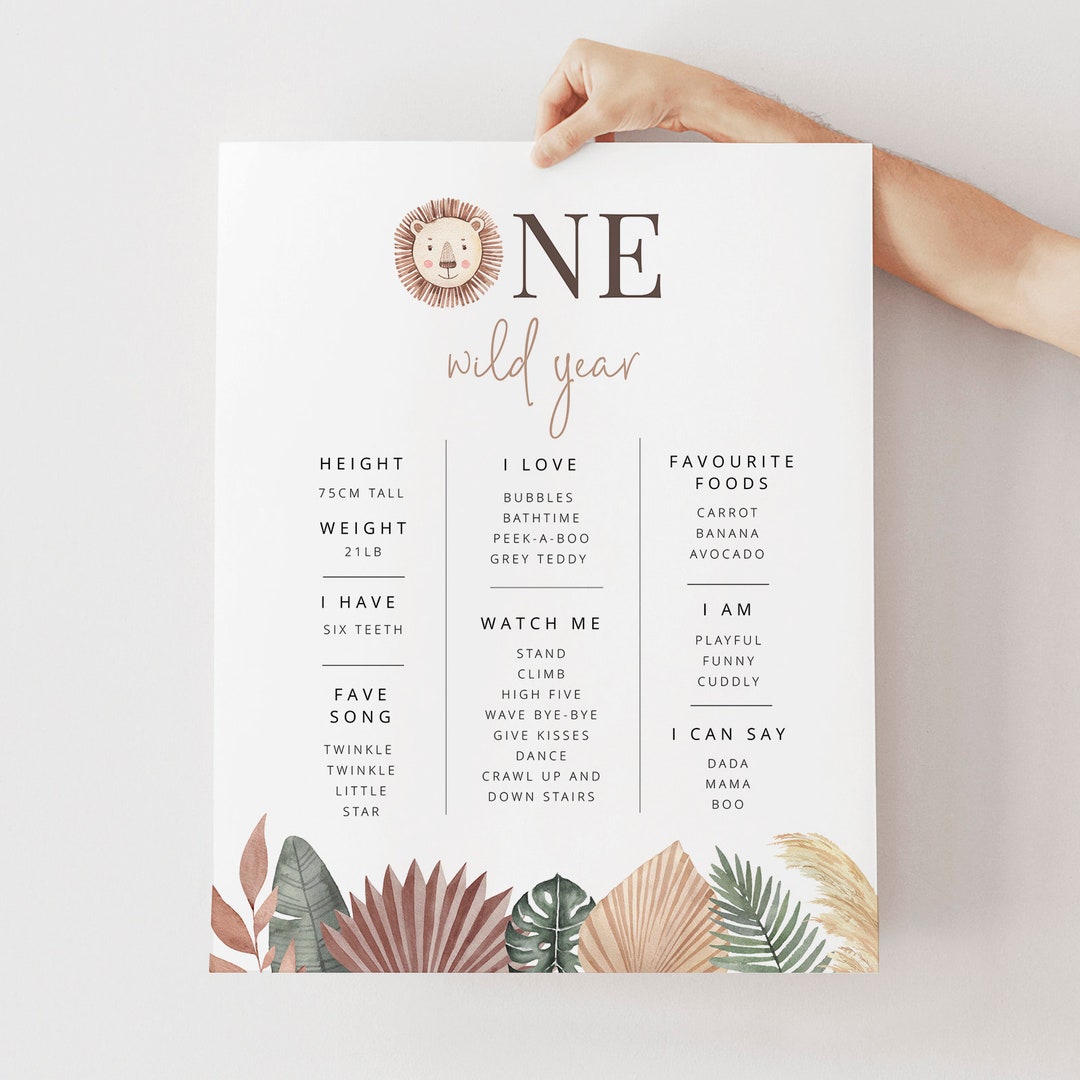 Wild One Milestone Poster, 1st Birthday Milestone Template, One Wild ...