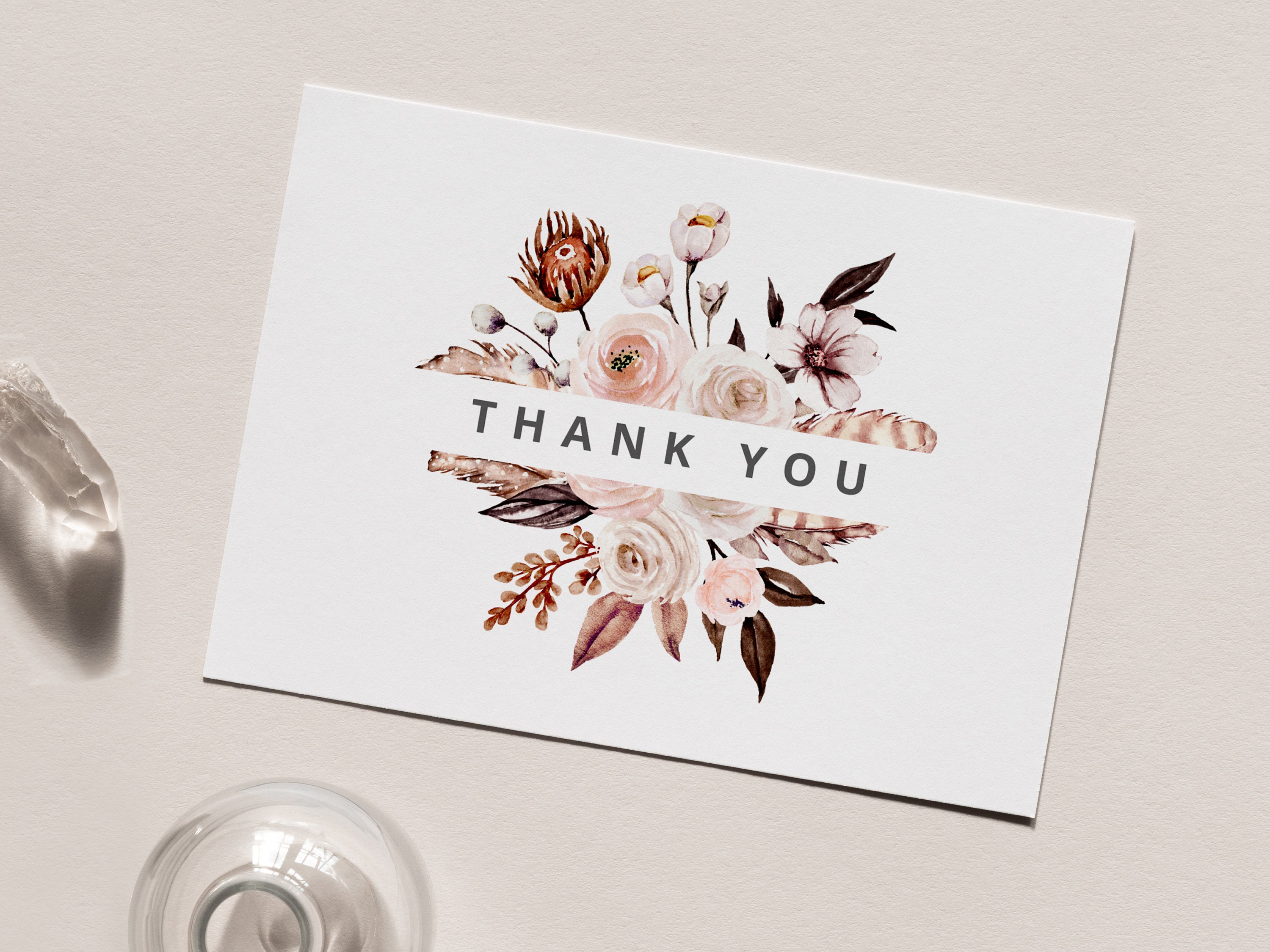 Boho Thank You Card | Boho Floral | Thank You Card | Blush Floral Thank ...