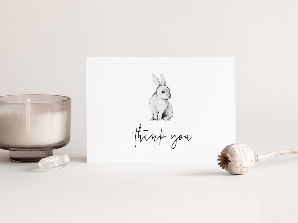 Editable Thank You Card Bunny Rabbit Thank You Modern | Etsy