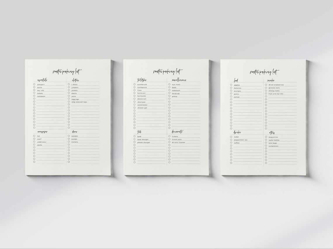 Editable Master Packing List Printable Packing List - Etsy UK