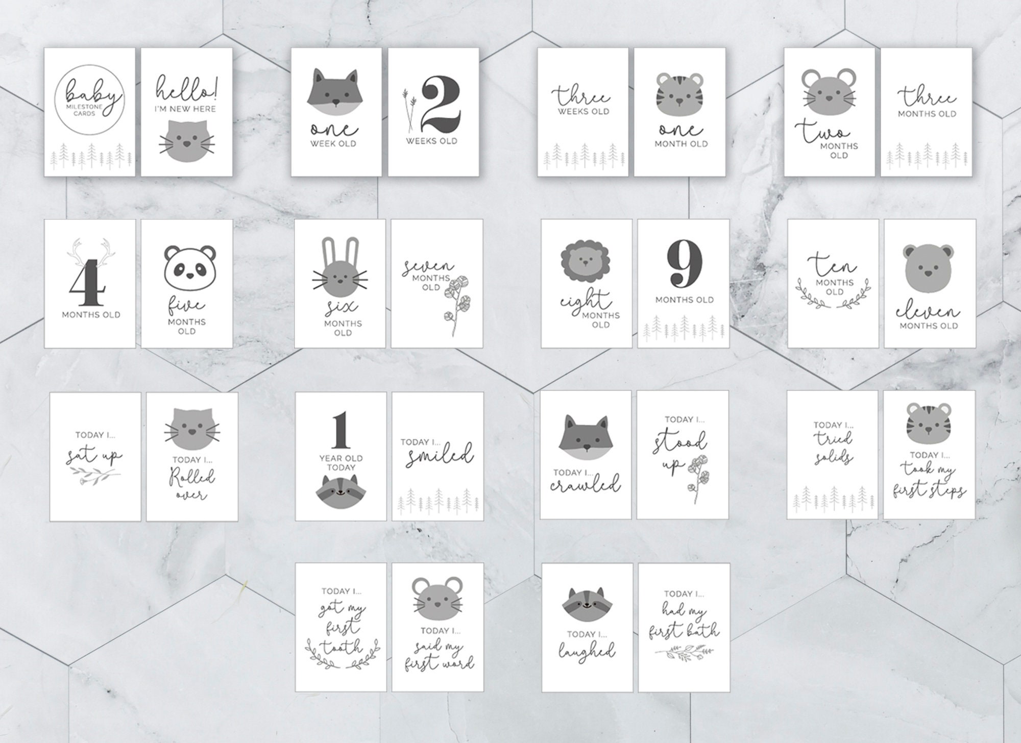 Baby Milestone Cards Cute Animal Milestone Cards Minimal | Etsy