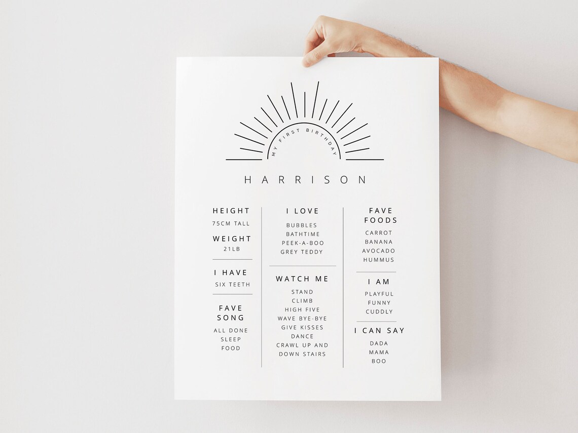 Editable Milestone Poster Boho Sun Sun Milestone Poster 1st | Etsy