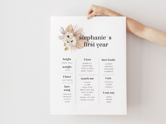 Editable Milestone Poster Boho Floral 1st Birthday Boho | Etsy