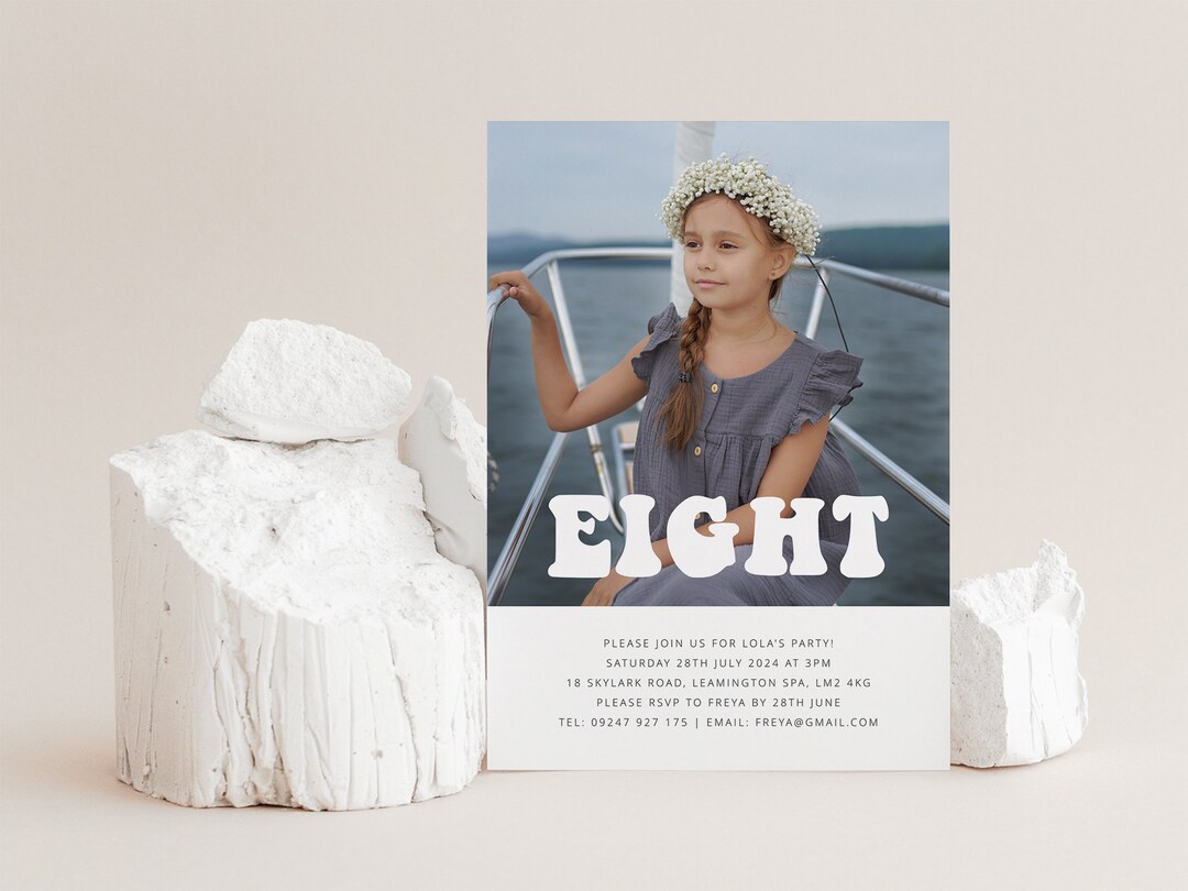 Groovy 8th Birthday, Photo Invitation Template, Eight Invitation Retro ...
