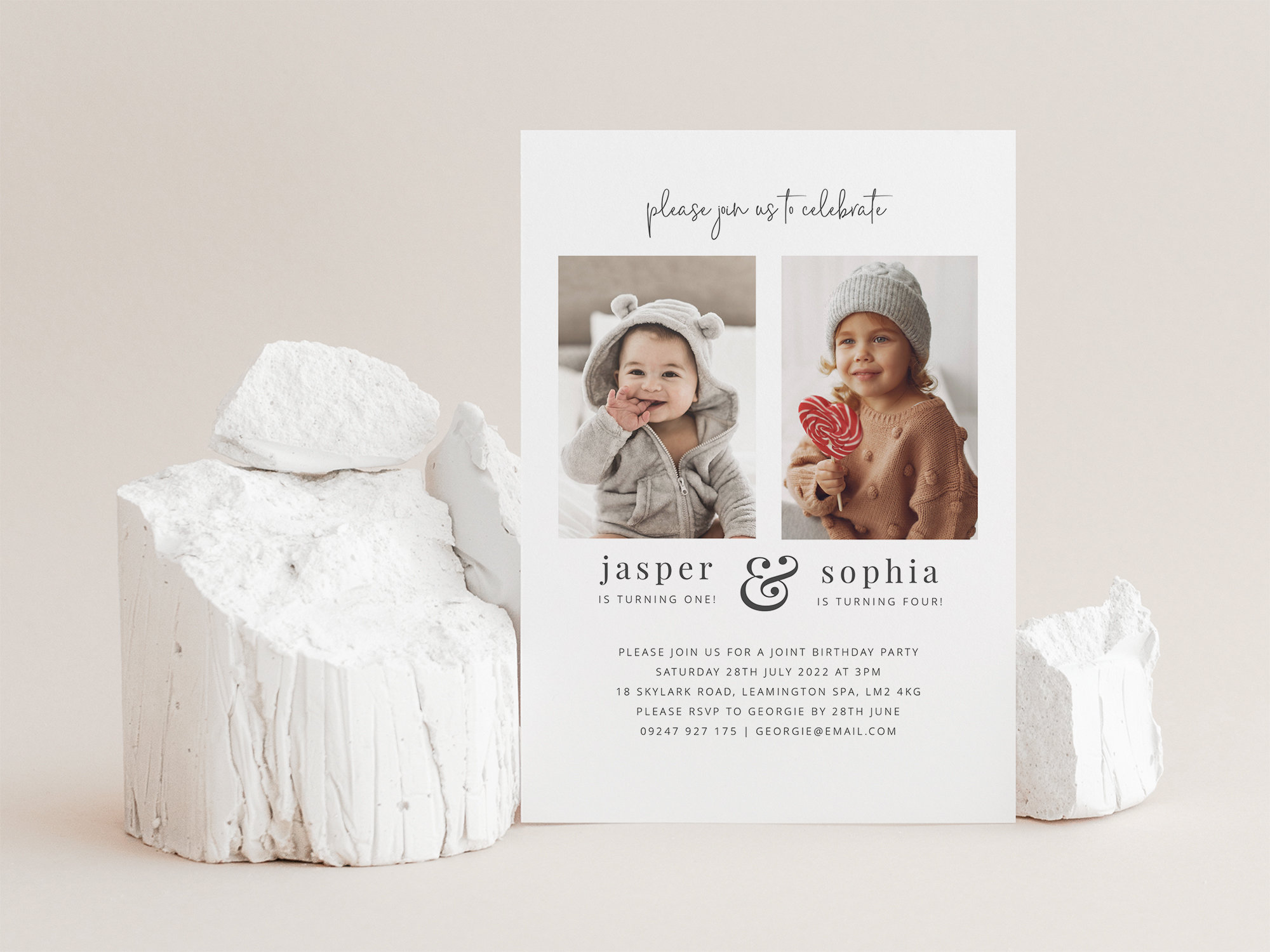 Joint Birthday Invitation Template Photo Birthday Invite - Etsy