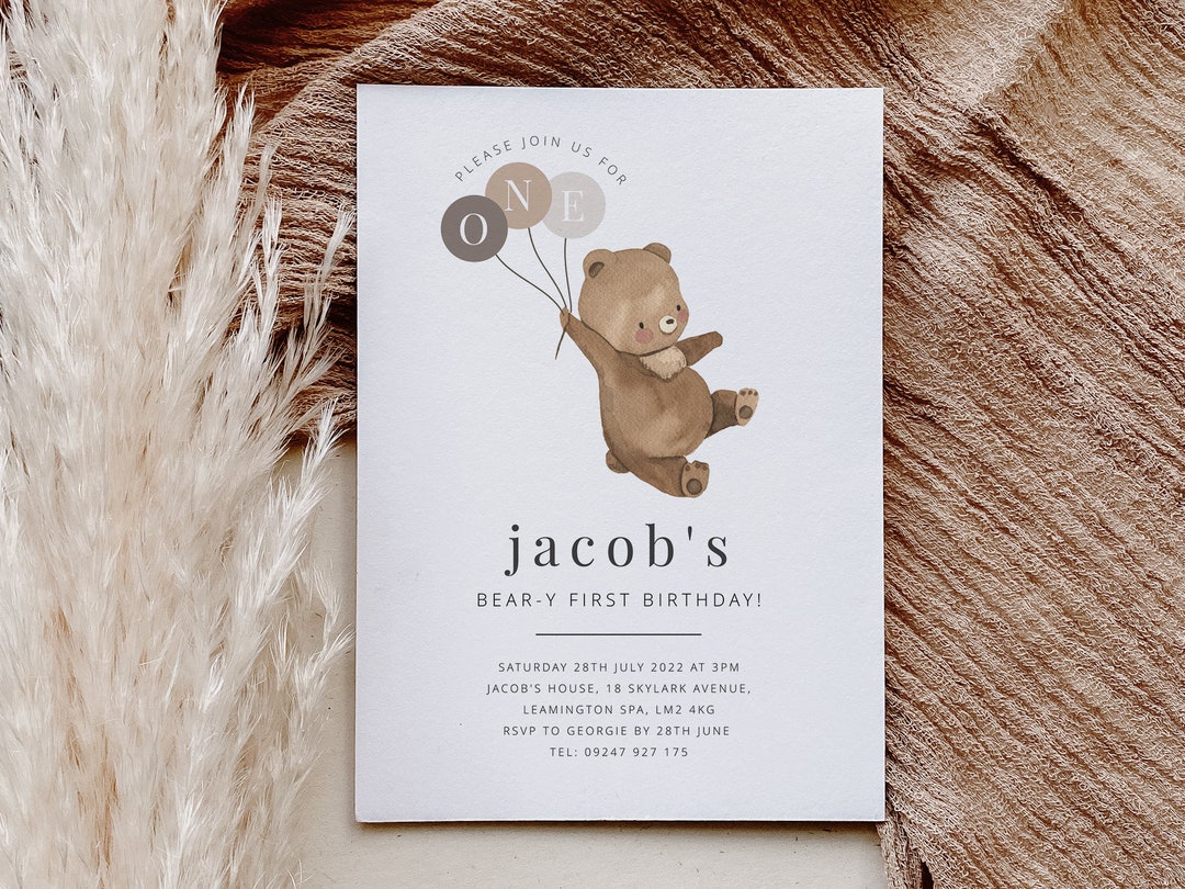 Bear Invitation Template, Beary First Birthday, Teddy Bears Picnic, One ...