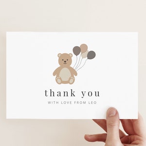 Thank You Card Template, Bear Balloons Thank You Note, Teddy Bears ...