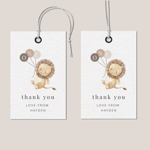 Lion Favor Tag Template, Lion Brown Balloons, Lion Gift Tag, Safari ...