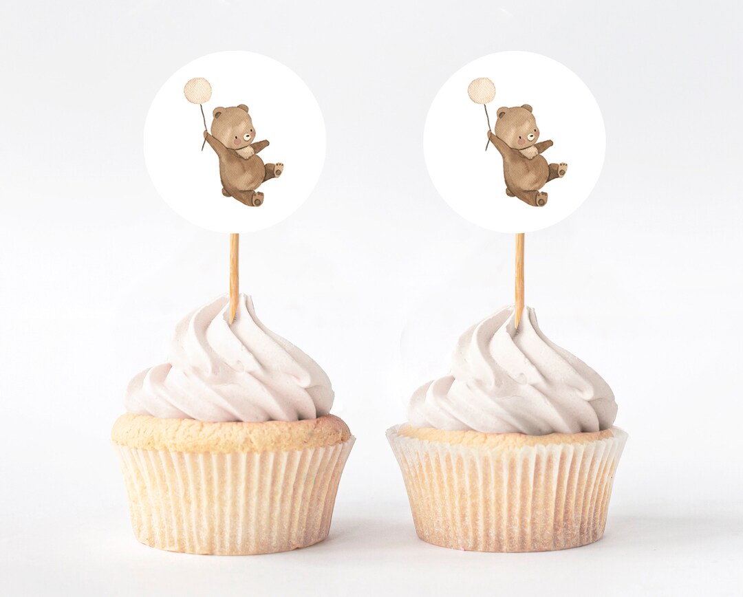 Cupcake Topper Template | Bear Balloon Cupcake Toppers | Teddy Bears ...