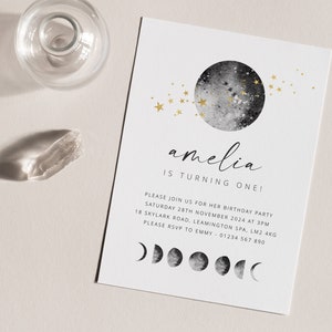 Moon Birthday Invitation Template, Moon Phases, Celestial Invite ...