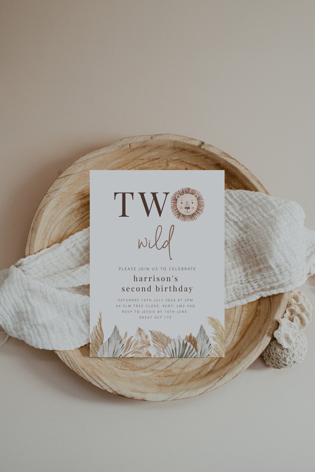 Two Wild Invitation, Lion Birthday Invitation Template, 2nd Birthday ...