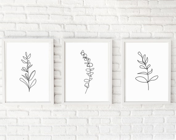 Pen & Ink plant drawing minimalist wall art Set of 3 botanical line ...