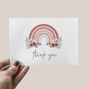 Editable Thank You Card in Floral Boho Rainbow | Printable Thank You ...