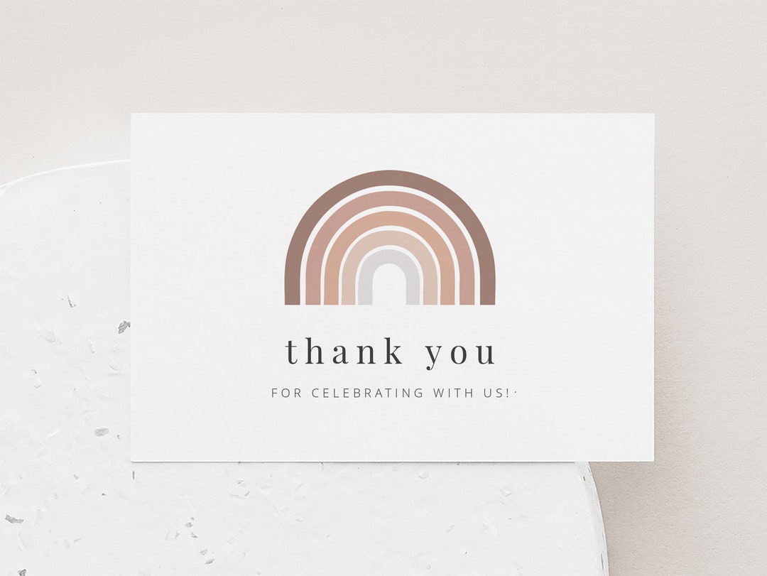 Editable Thank You Card | Neutral Rainbow Thank You Note | Earth Toned ...