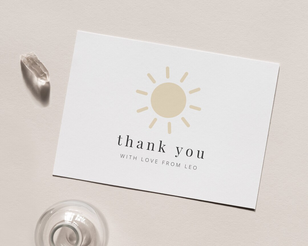 Thank You Card Template | Sun Thank You Note | Sunshine Thank You Card ...
