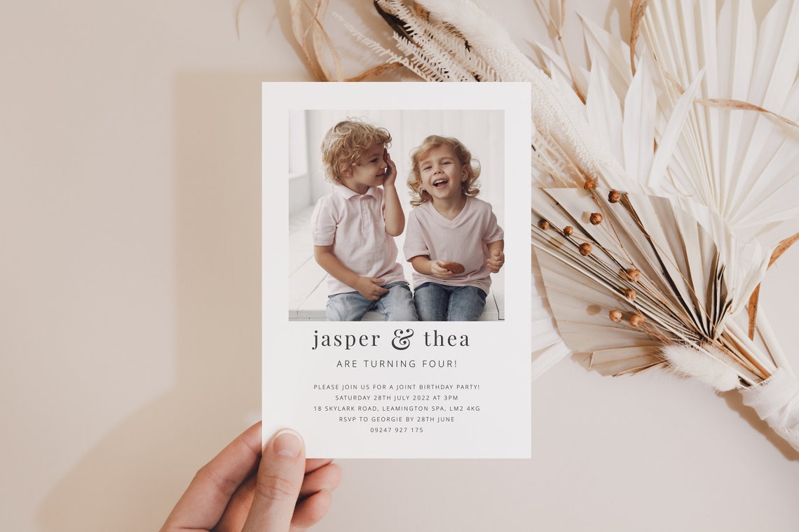 Joint Invitation Template, Photo Birthday Invite, Joint Party Invite ...