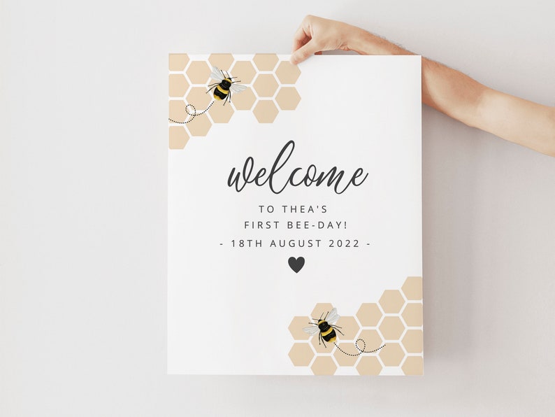 Bee Welcome Sign Template 1st Beeday Welcome Sign Bee Themed - Etsy