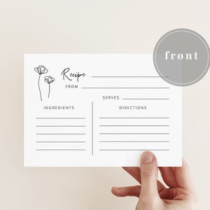 Floral Recipe Card | Modern Recipe Card | Minimal Recipe Card | Bridal ...