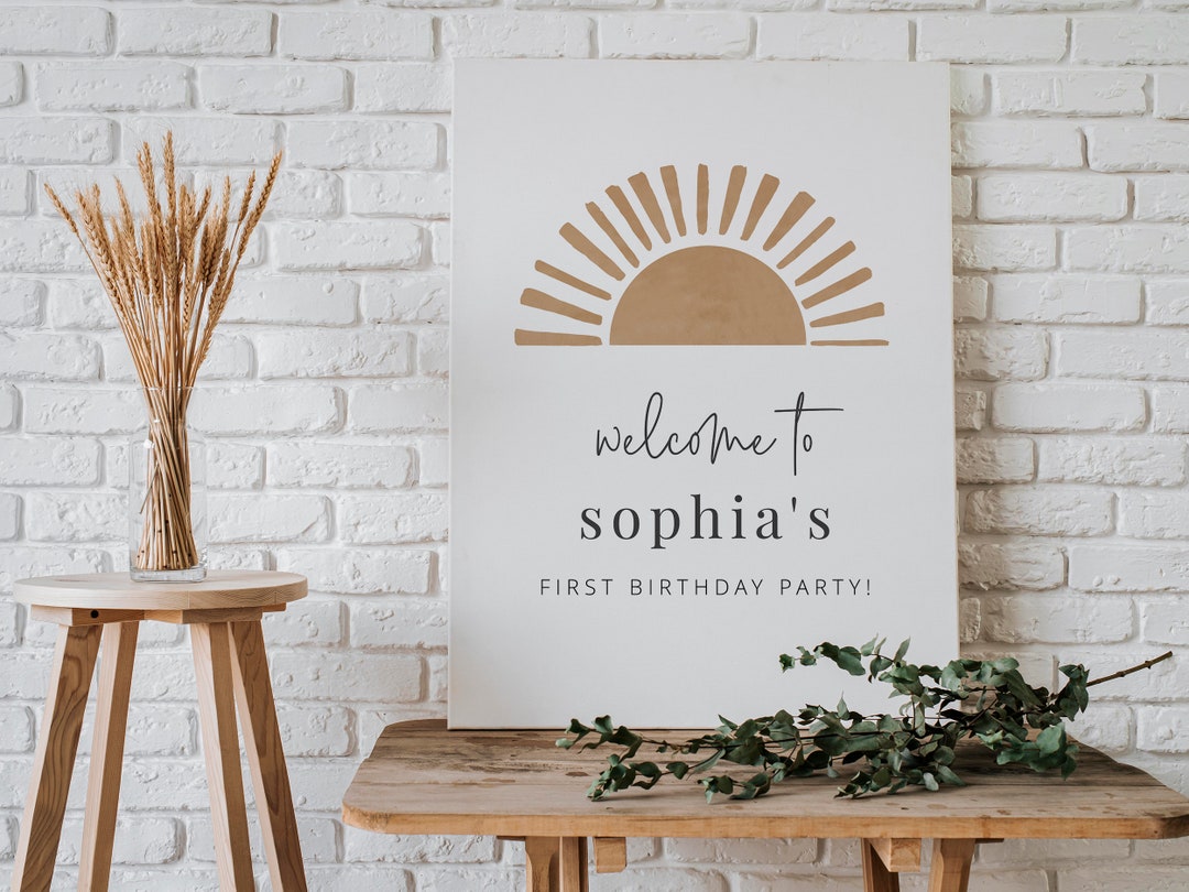Sun Welcome Sign Template, 1st Trip Around the Sun Welcome Poster, Boho ...