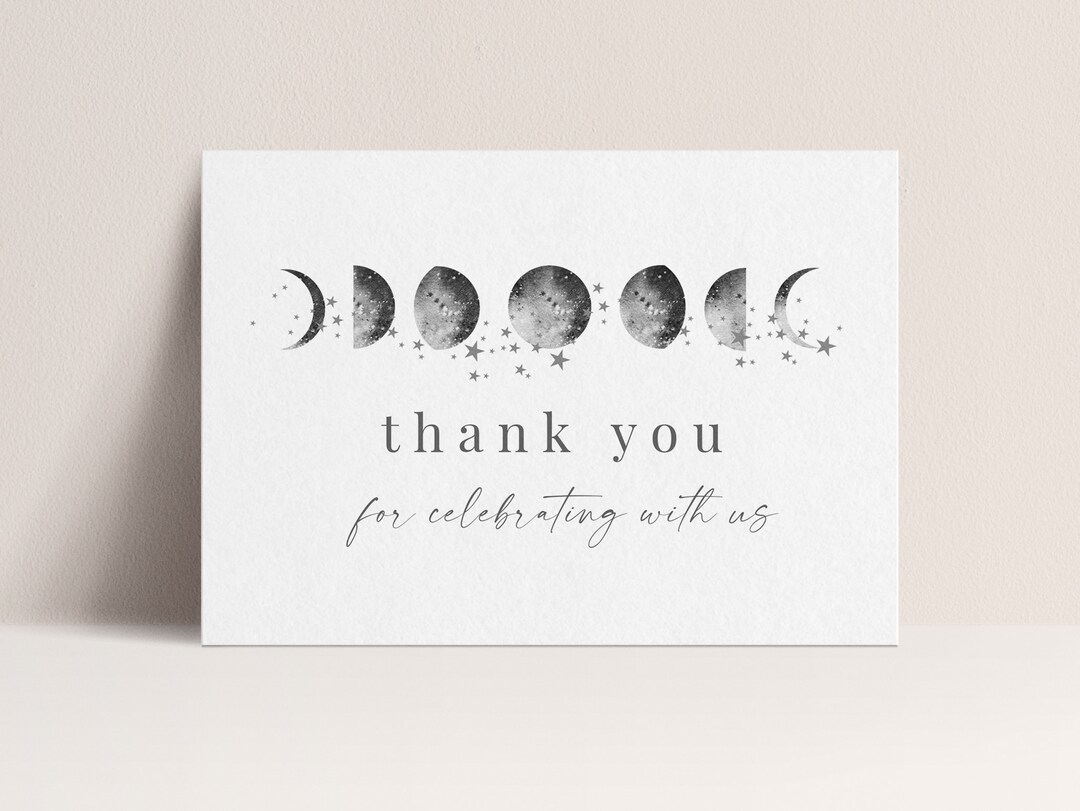 Moon Phases Thank You Card, Celestial Theme, Thank You Card, Thank You ...