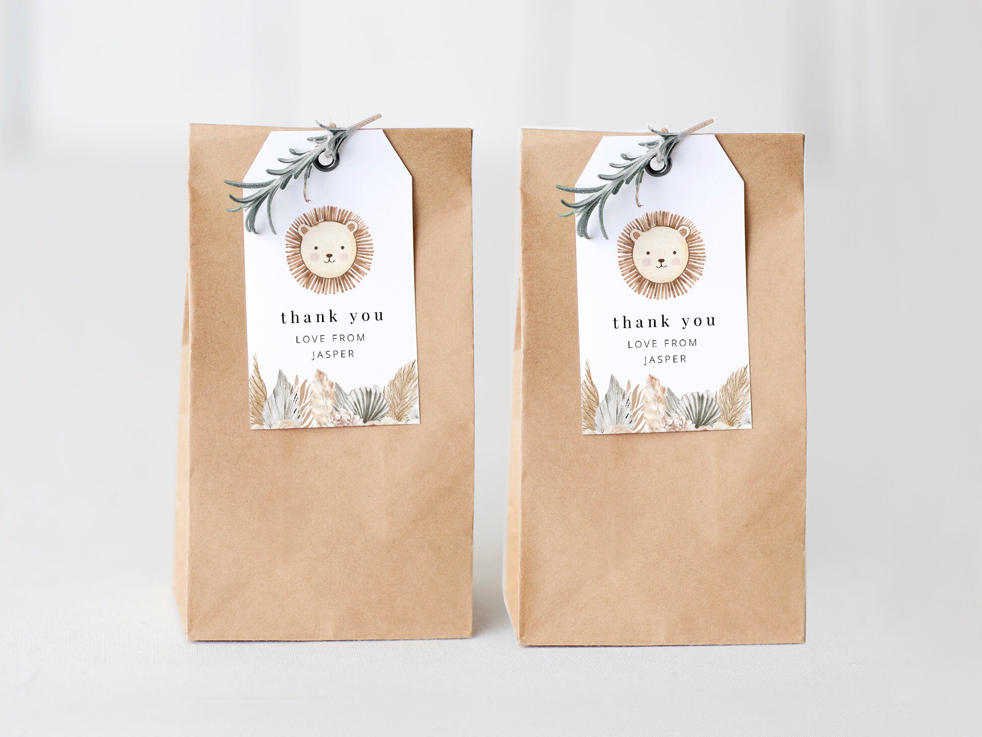 Lion Favor Tag Template Lion Leaf Neutral Jungle Thank You - Etsy