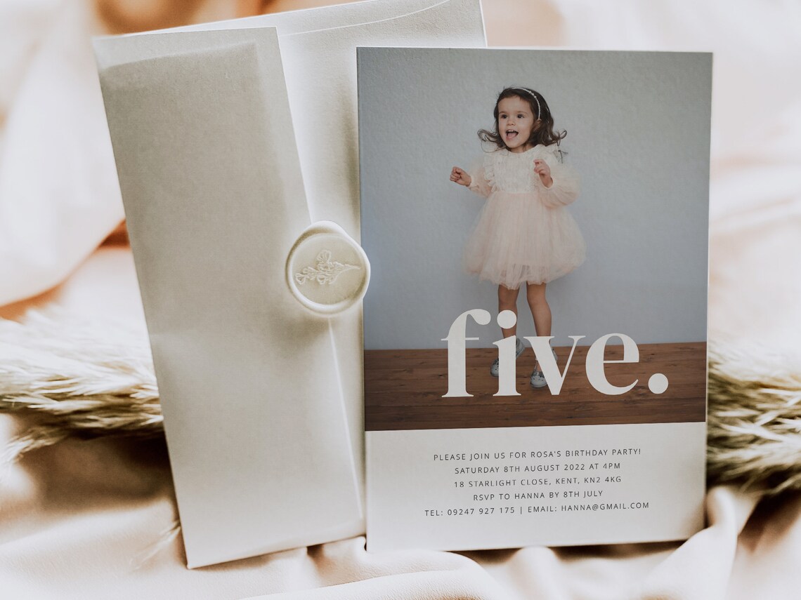 5th Birthday Invitation Template, Five Invitation, Fifth Birthday ...