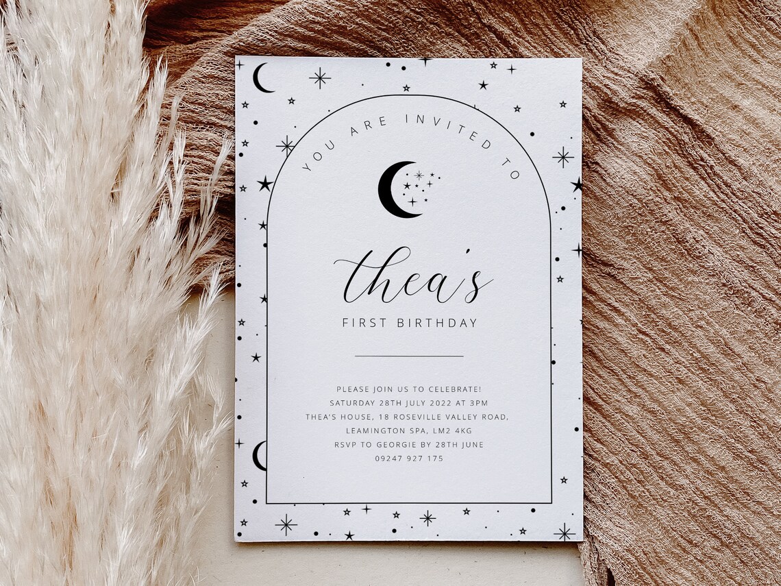 Editable Birthday Invite, Celestial Theme Birthday Invitation, Moon and ...