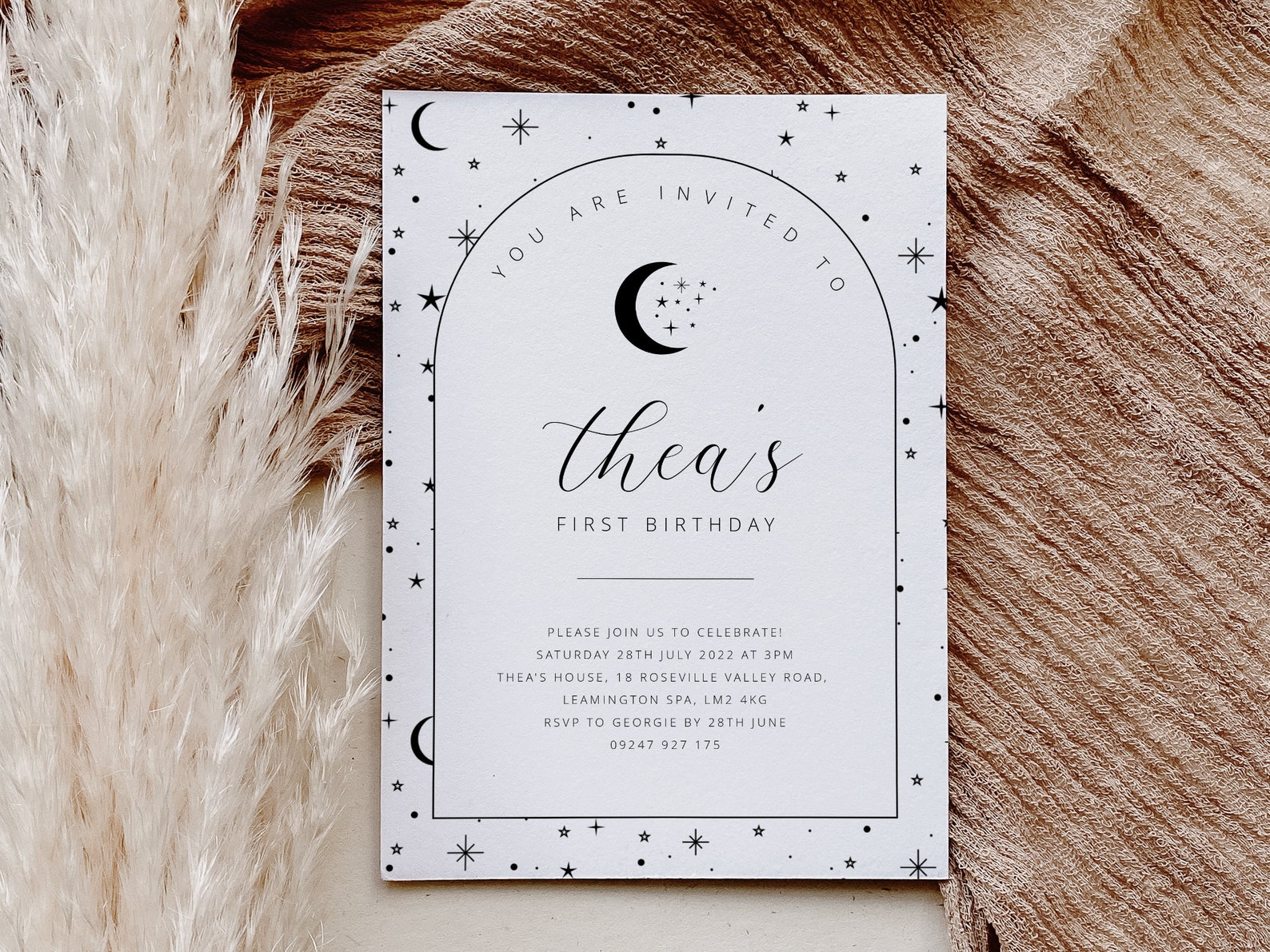 Editable Birthday Invite, Celestial Theme Birthday Invitation, Moon and ...