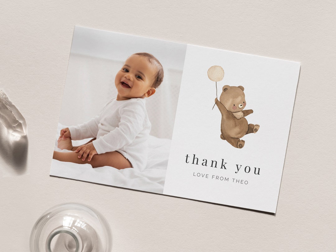 Bear Thank You Card Template | Bear Photo Thank You Note | Teddy Bears ...