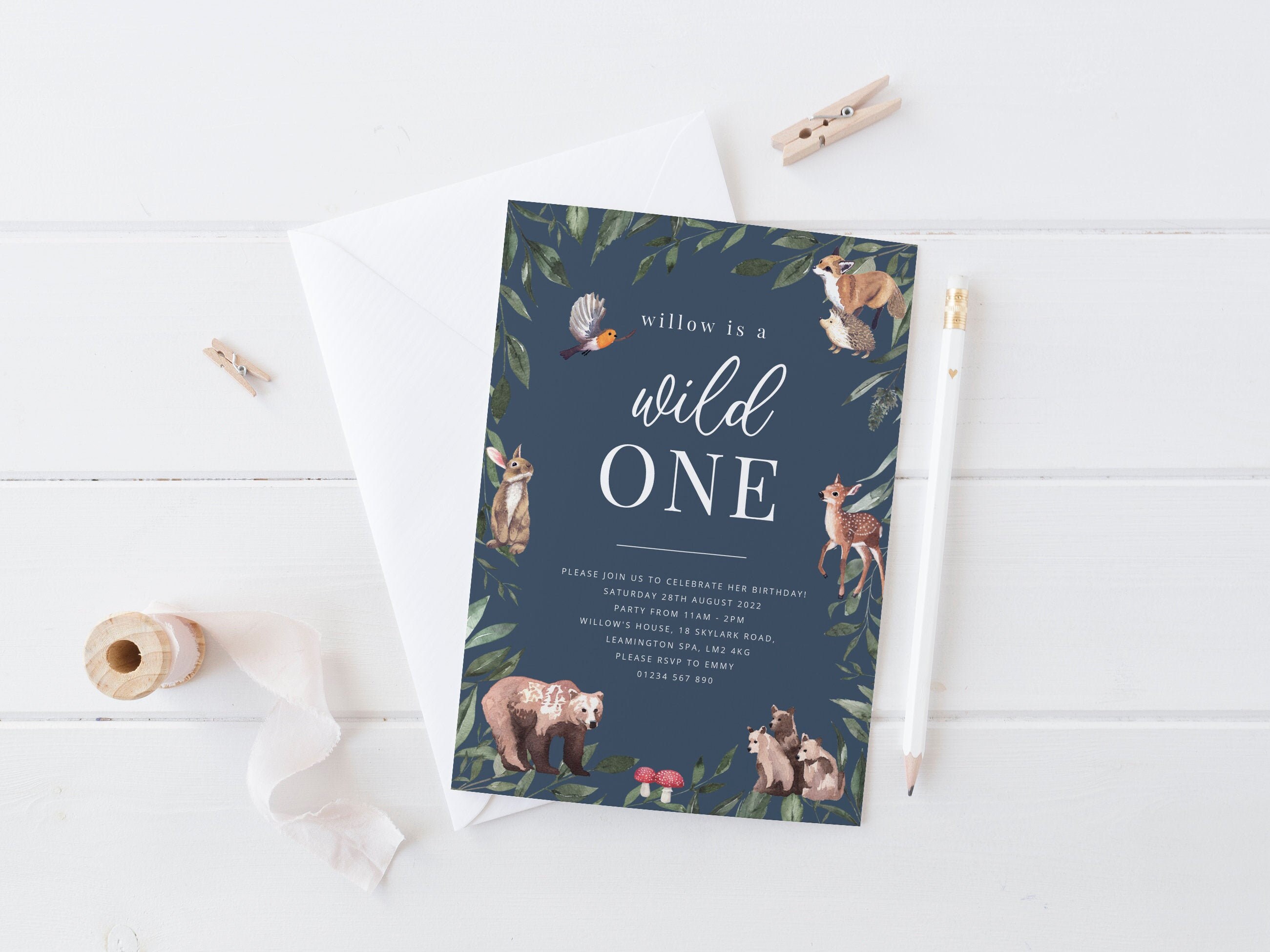 Editable Birthday Invitation, Wild One Invite, Woodland Birthday ...