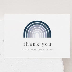 Editable Thank You Card | Blue Rainbow Thank You Note | Blue Grey ...