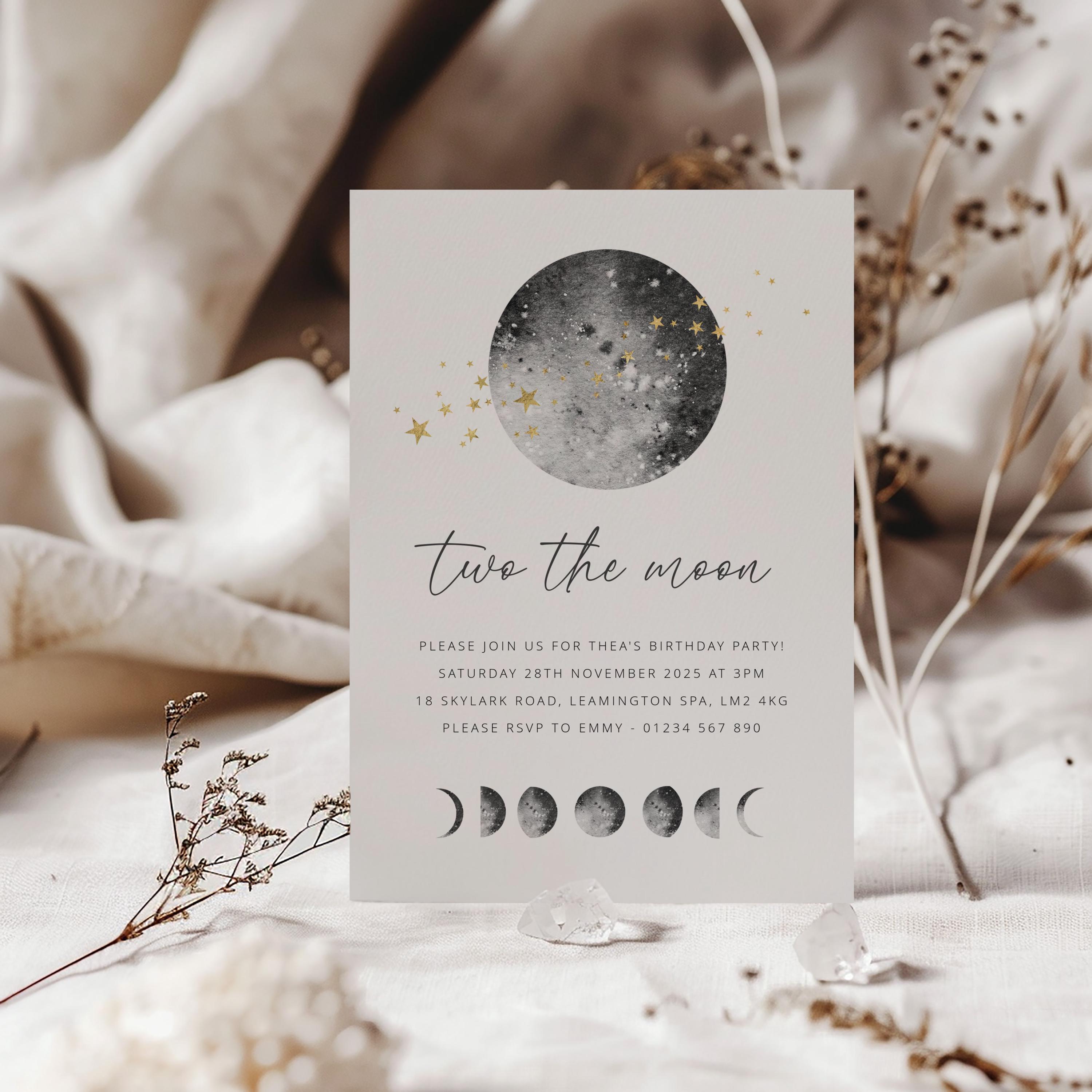 Two the Moon Invite, Second Birthday Invitation Template, 2nd Birthday ...
