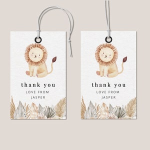 Lion Favor Tag Template, Lion Leaf Neutral, Jungle Thank You Tag ...