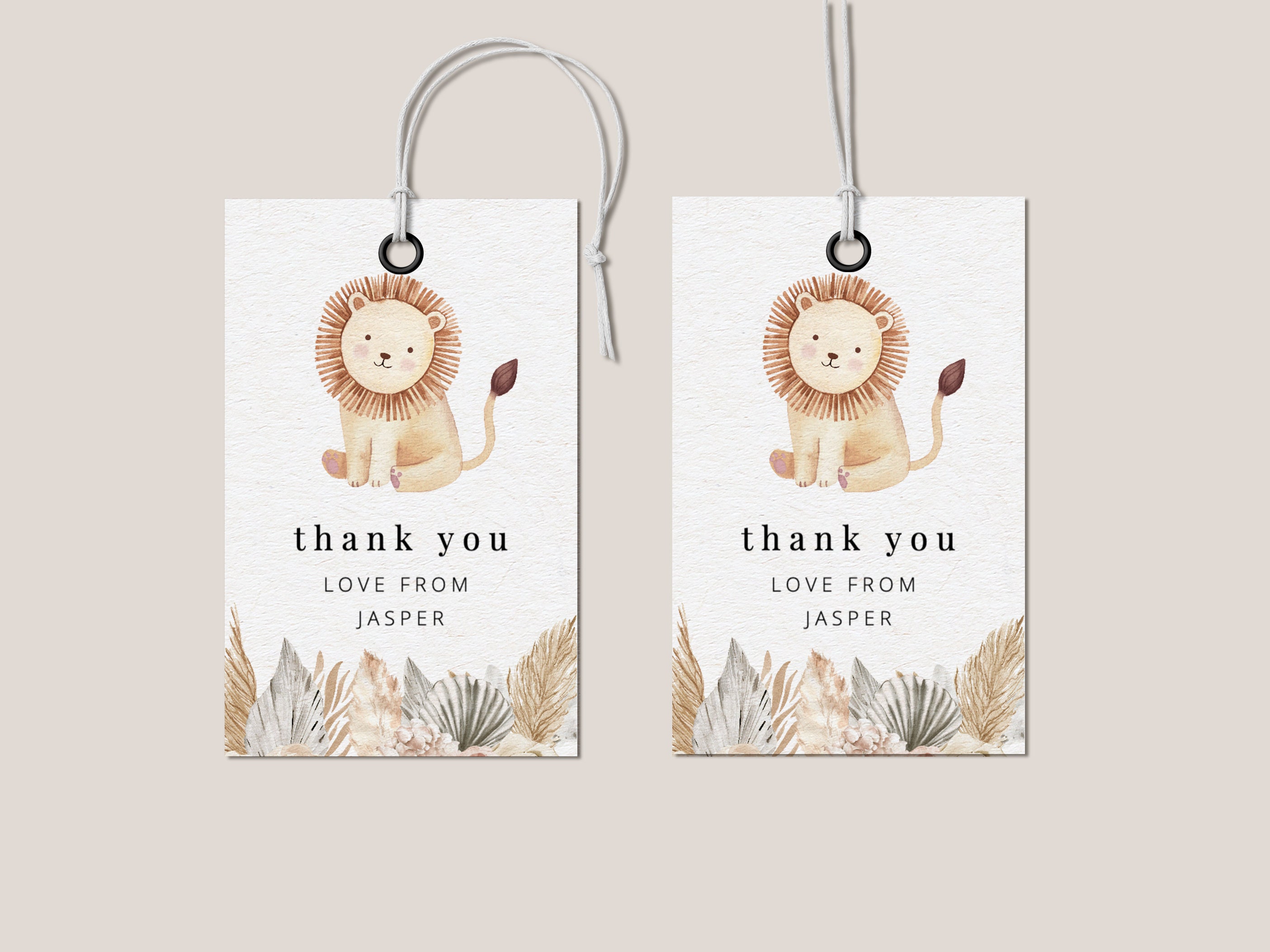 Lion Favor Tag Template Lion Leaf Neutral Jungle Thank You - Etsy UK