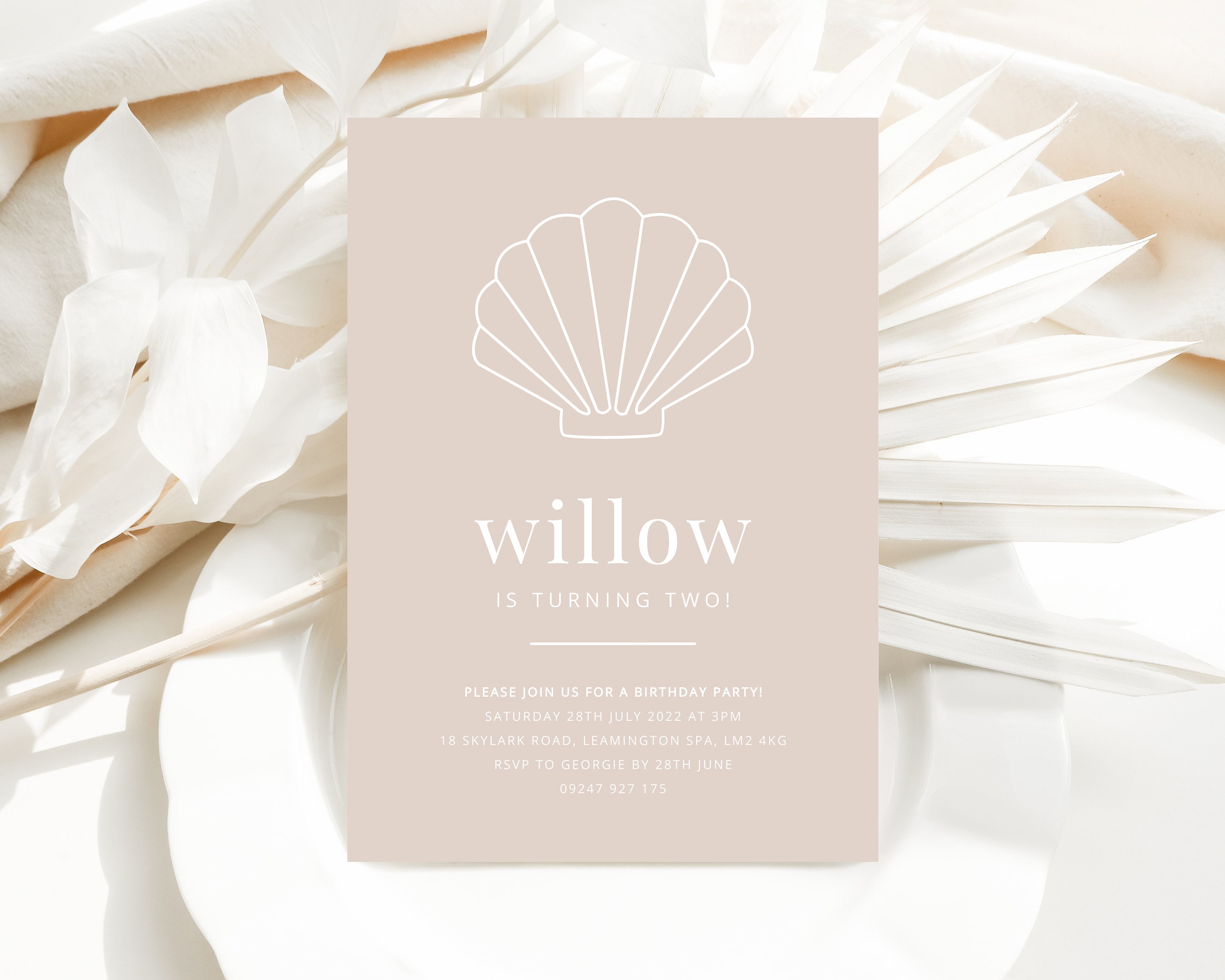 Shell Birthday Invite Template Nautical Theme Birthday Blush | Etsy