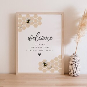 Bee Welcome Sign Template, 1st Beeday Welcome Sign, Bee Themed Birthday ...