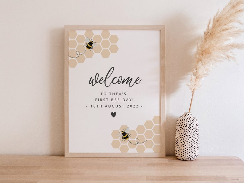 Bee Welcome Sign Template, 1st Beeday Welcome Sign, Bee Themed Birthday ...