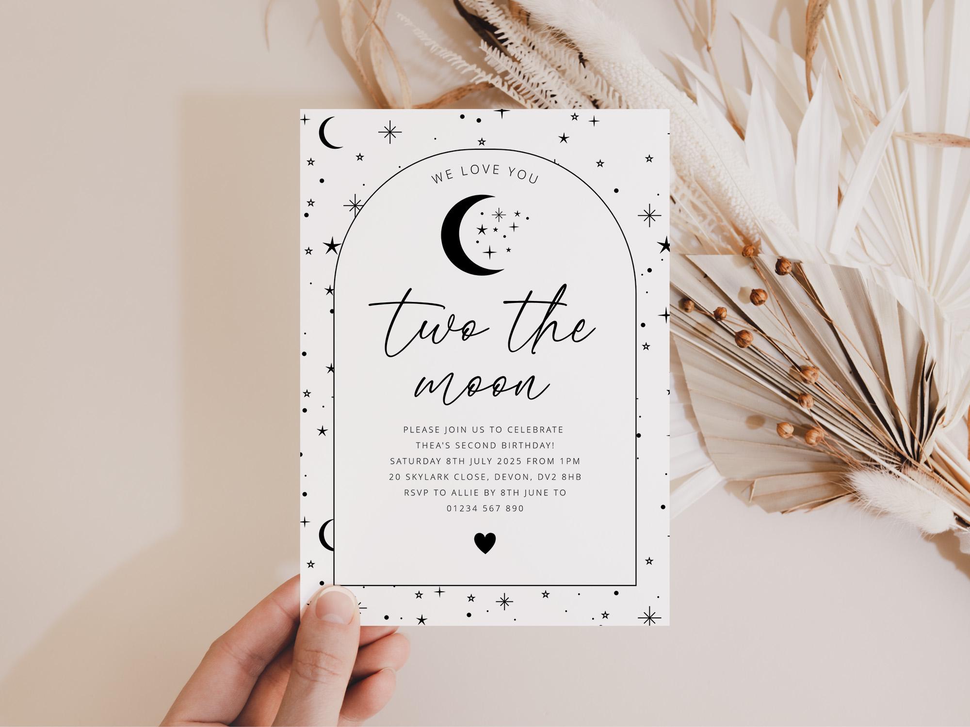 We Love You Two the Moon Invite, Second Birthday Invitation Template ...
