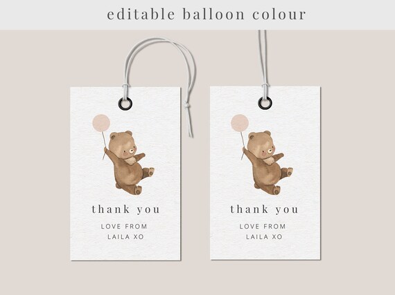 Bear Thank You Tag Template Teddy Bears Picnic Baby Shower | Etsy
