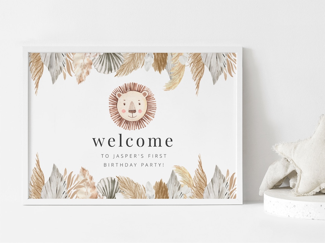 Lion Birthday Welcome Sign, Welcome Sign Template, Safari Birthday ...