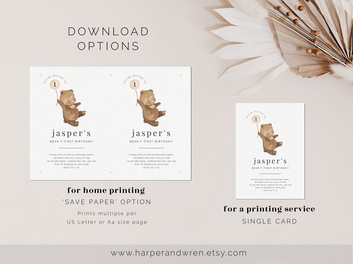 Bear Invitation Template, 1st Birthday Boy, Bear Forest Invitation ...
