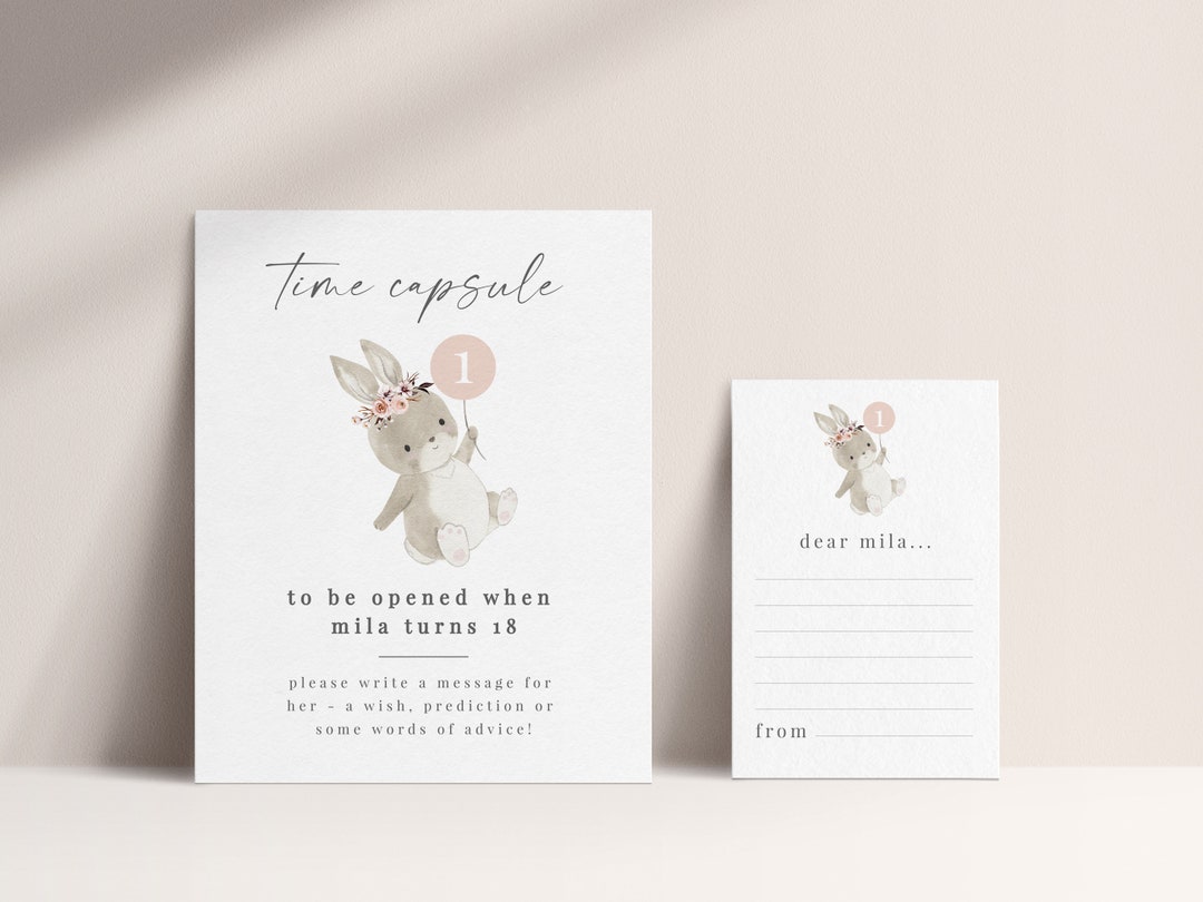 Bunny Time Capsule Template, Somebunny is One, First Birthday Girl ...