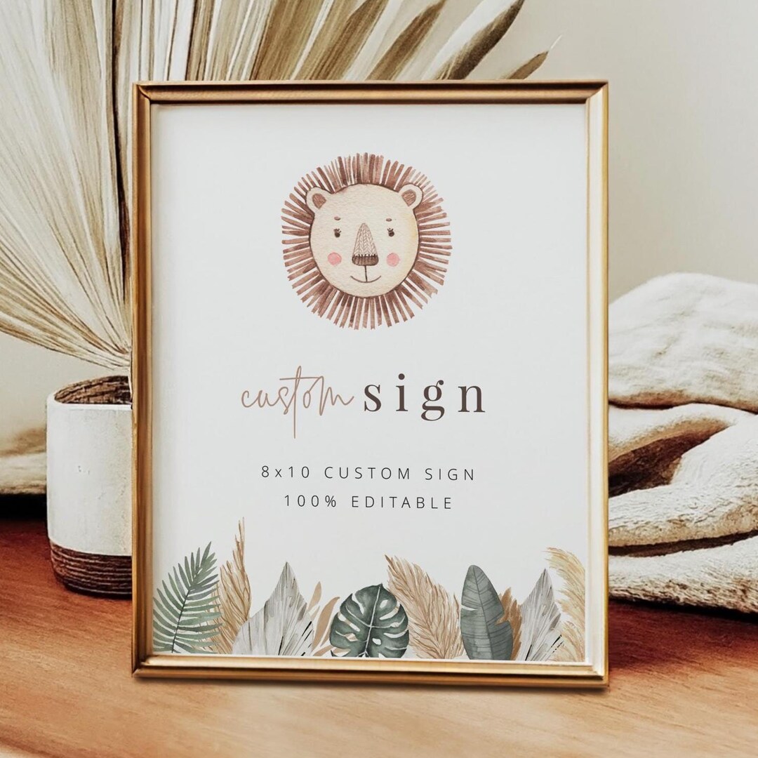 Lion Custom Sign Template, 8x10 Sign, Wild One Birthday, Jungle ...