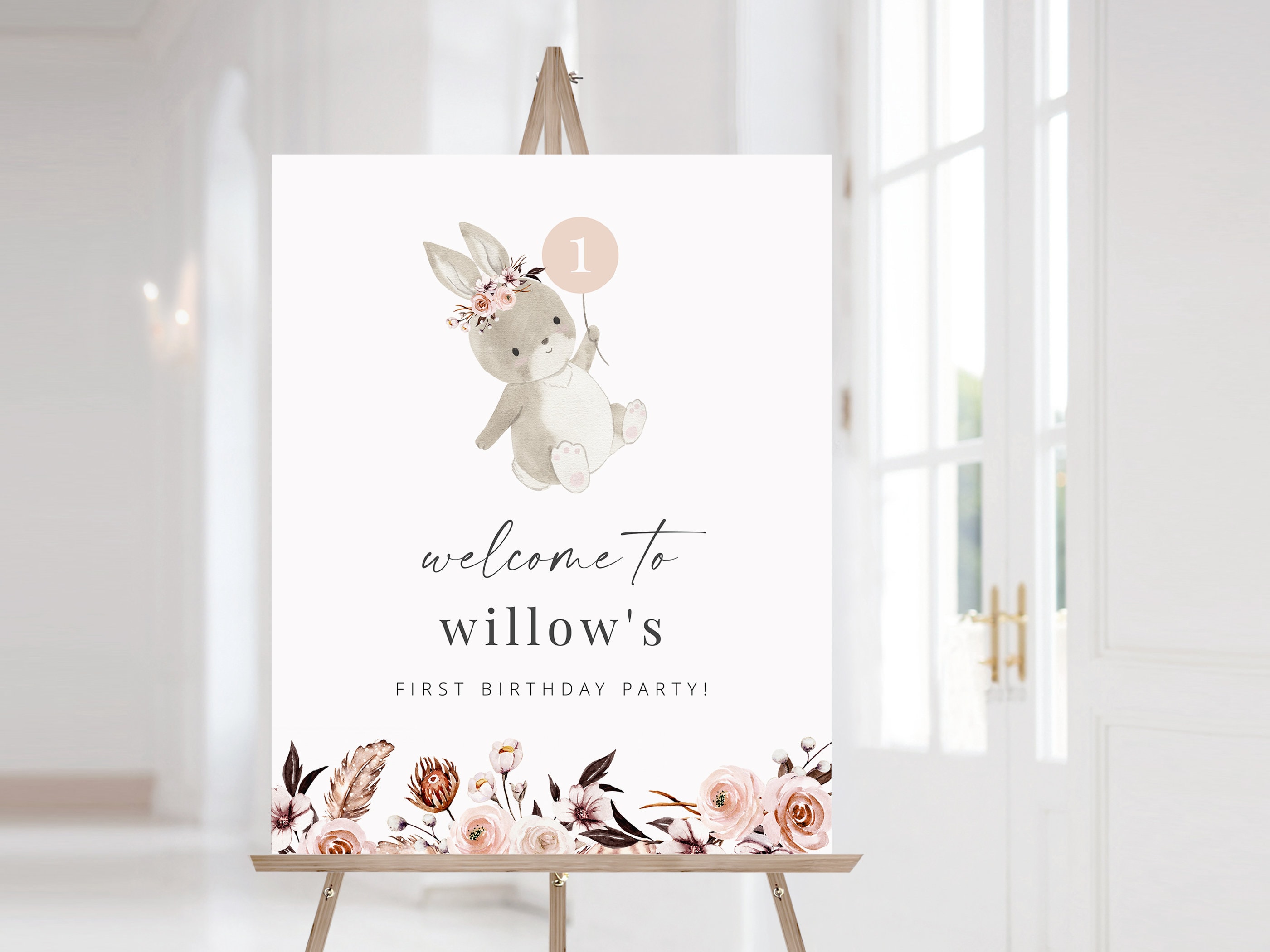 Bunny Welcome Sign Template Bunny Rabbit Welcome Sign - Etsy