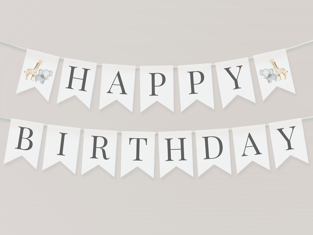 Happy Birthday Banner Template, 5x7 Banner Flags, Safari Birthday ...